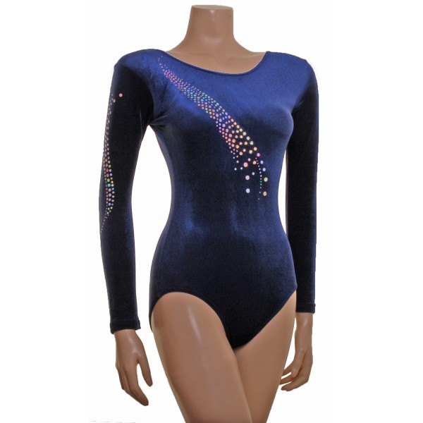 Vogue Navy Smooth Velvet Long Sleeve Gymnastic Leotard Olympique